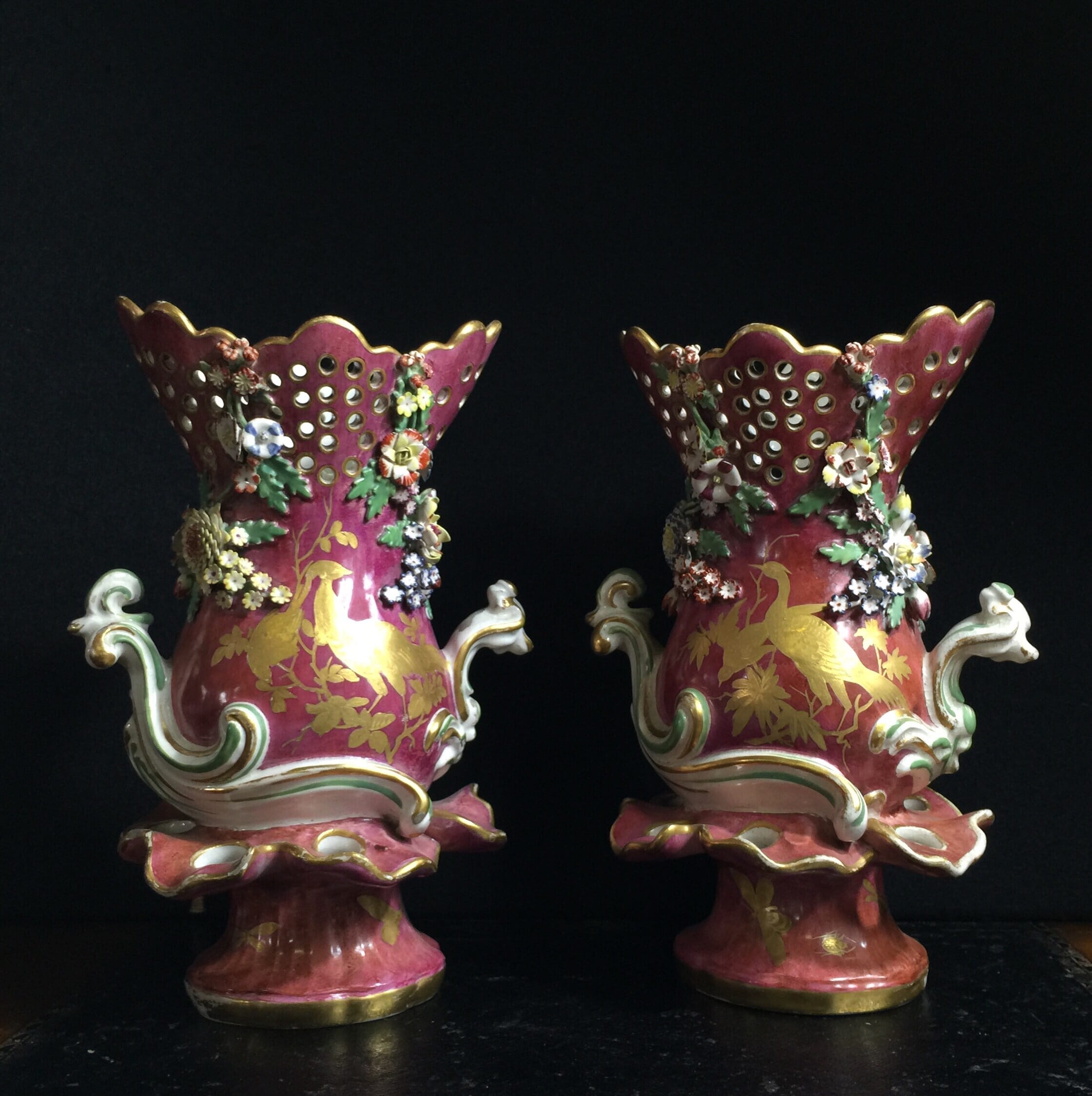 Pair of Chelsea Gold Anchor vases, gilt birds, c. 1770 – Moorabool ...