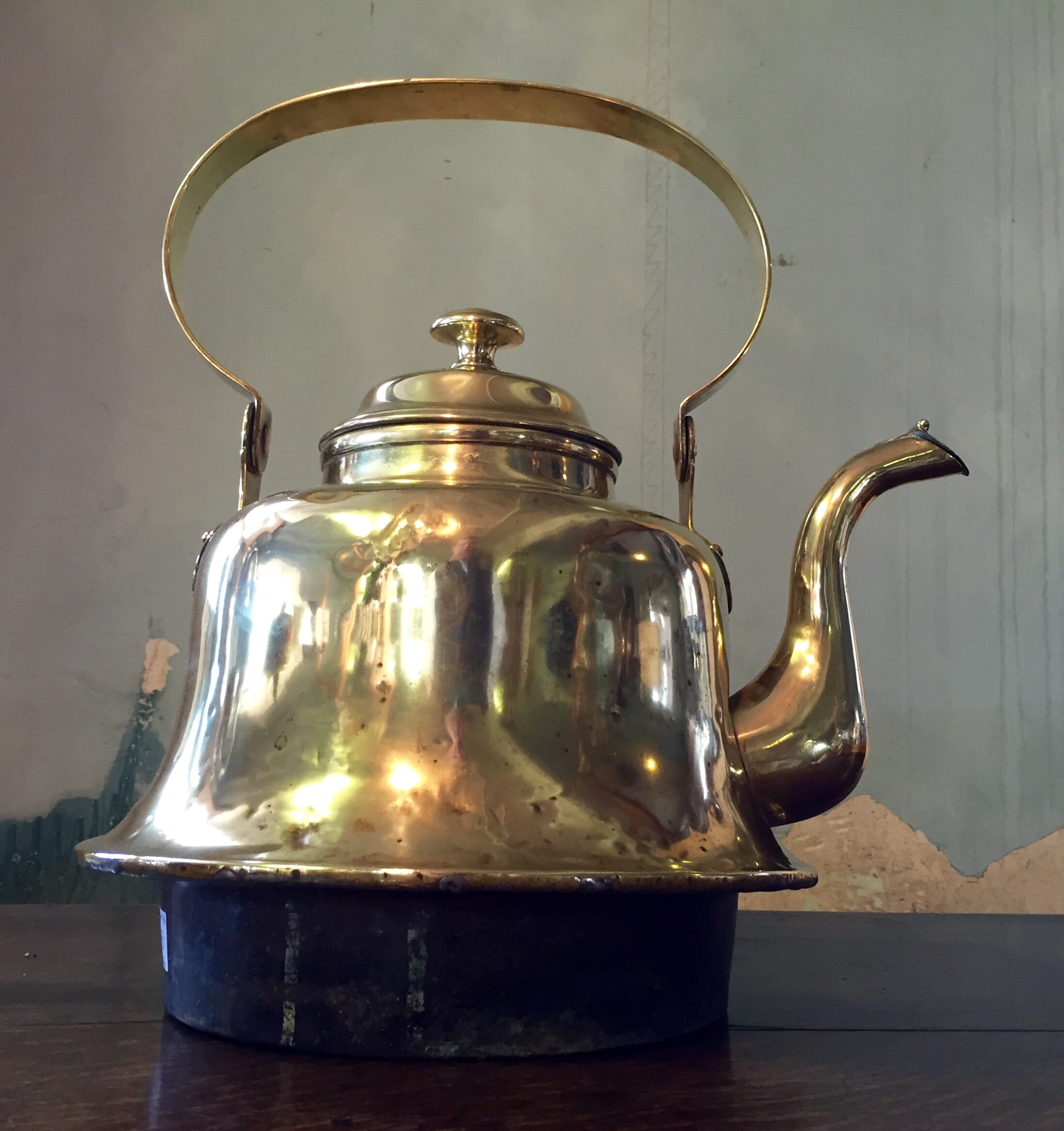 Large brass ships kettle, with copper socket base, 19th century ...