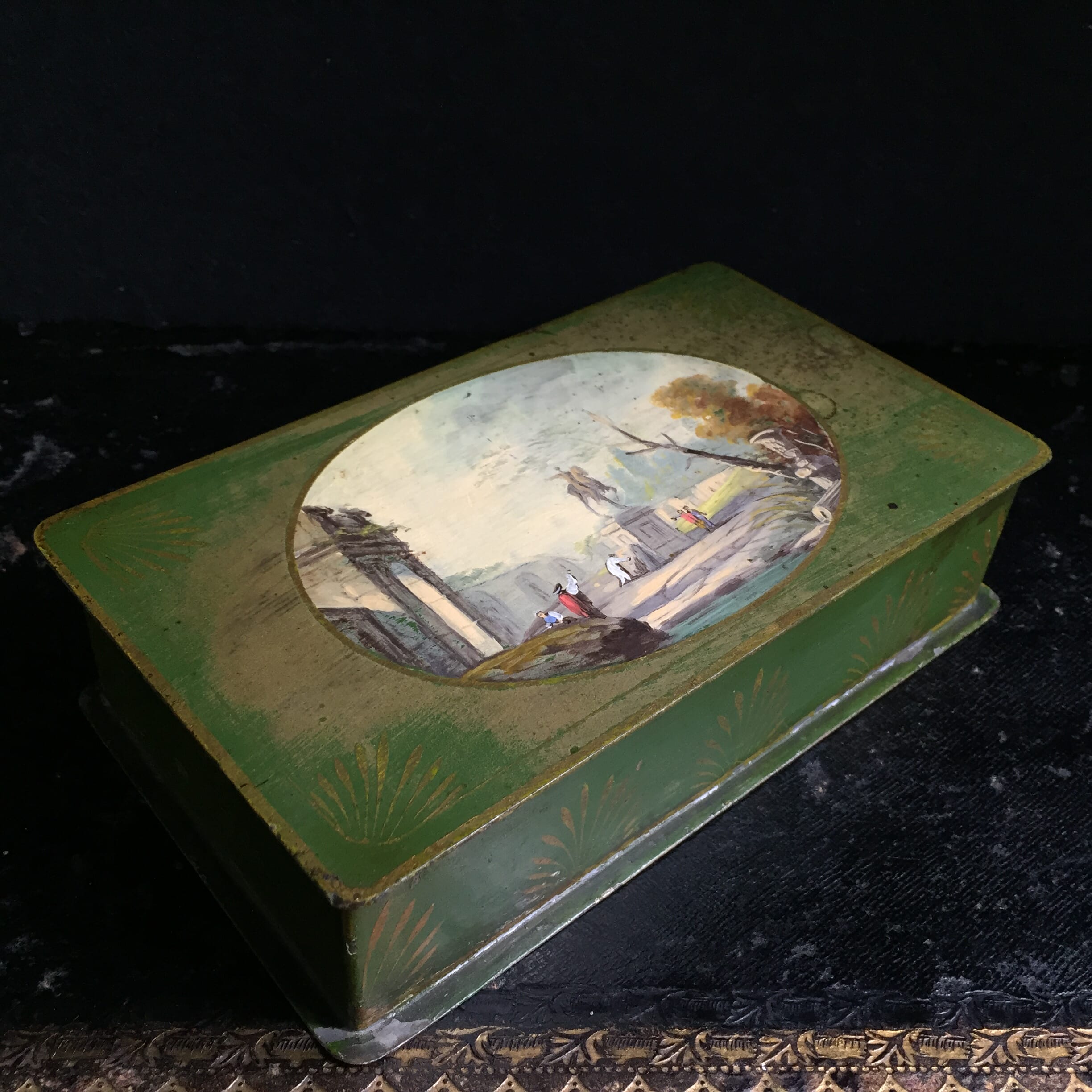 Toleware box with classical scene, circa 1900 – Moorabool Antique Galleries