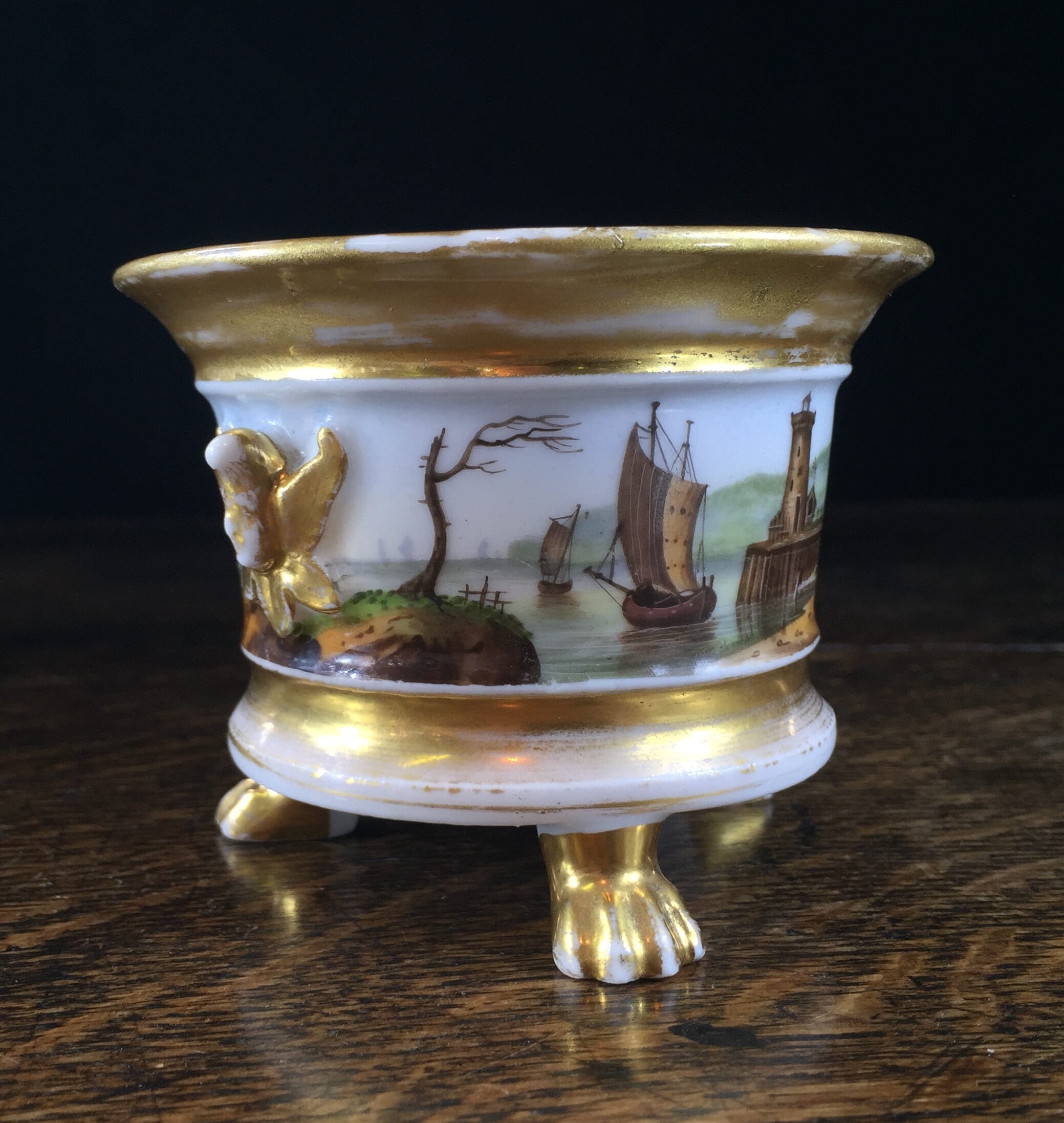 Paris Porcelain inkwell with continuous landscape, ships, c.1825 ...