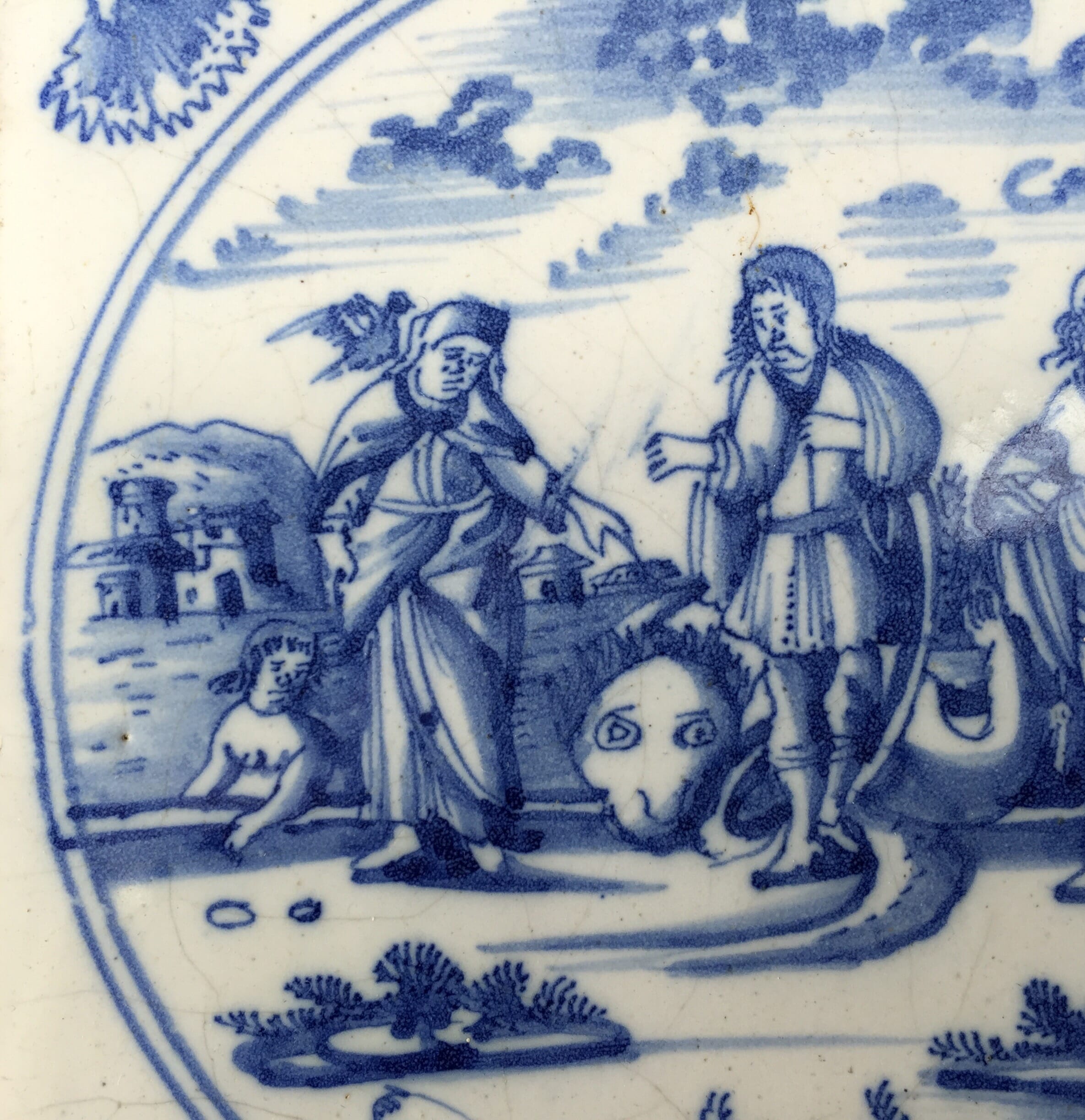 Delft tile, biblical scene with three prophets, c. 1720 -12790 ...