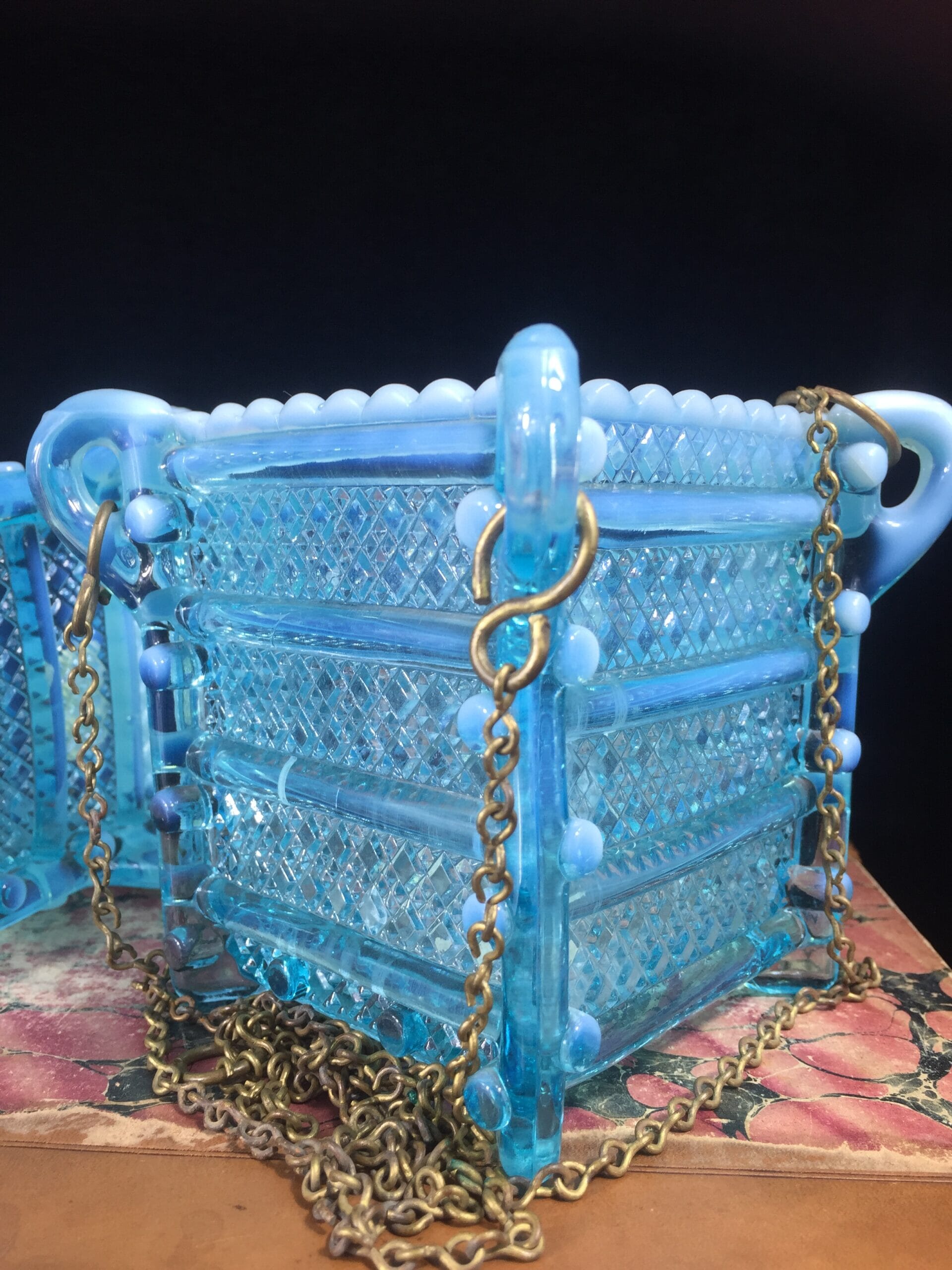 Pair of blue pearline glass square baskets, circa 1880-16376 ...