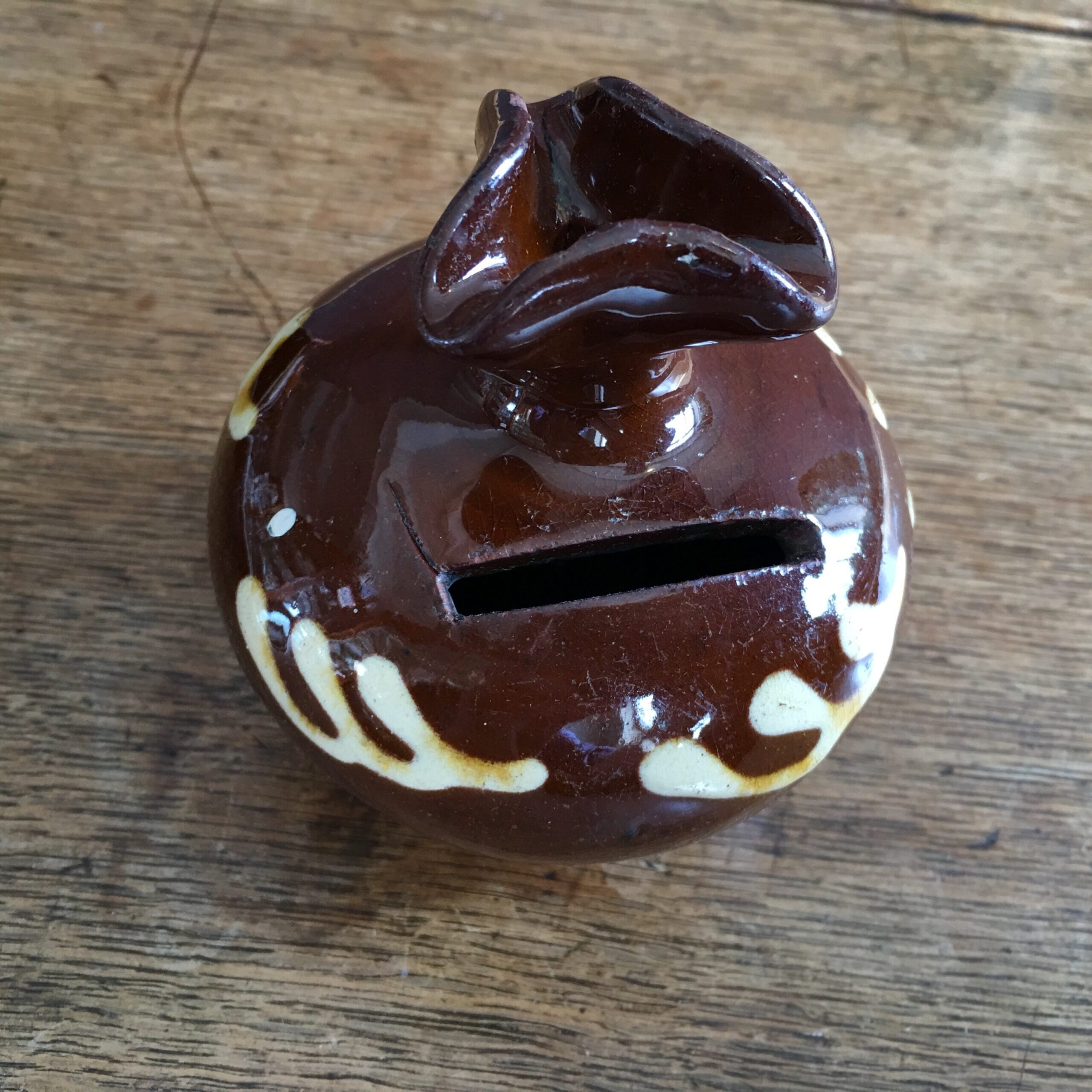 English or Dutch slipware money box, money bag shape, 19th century ...