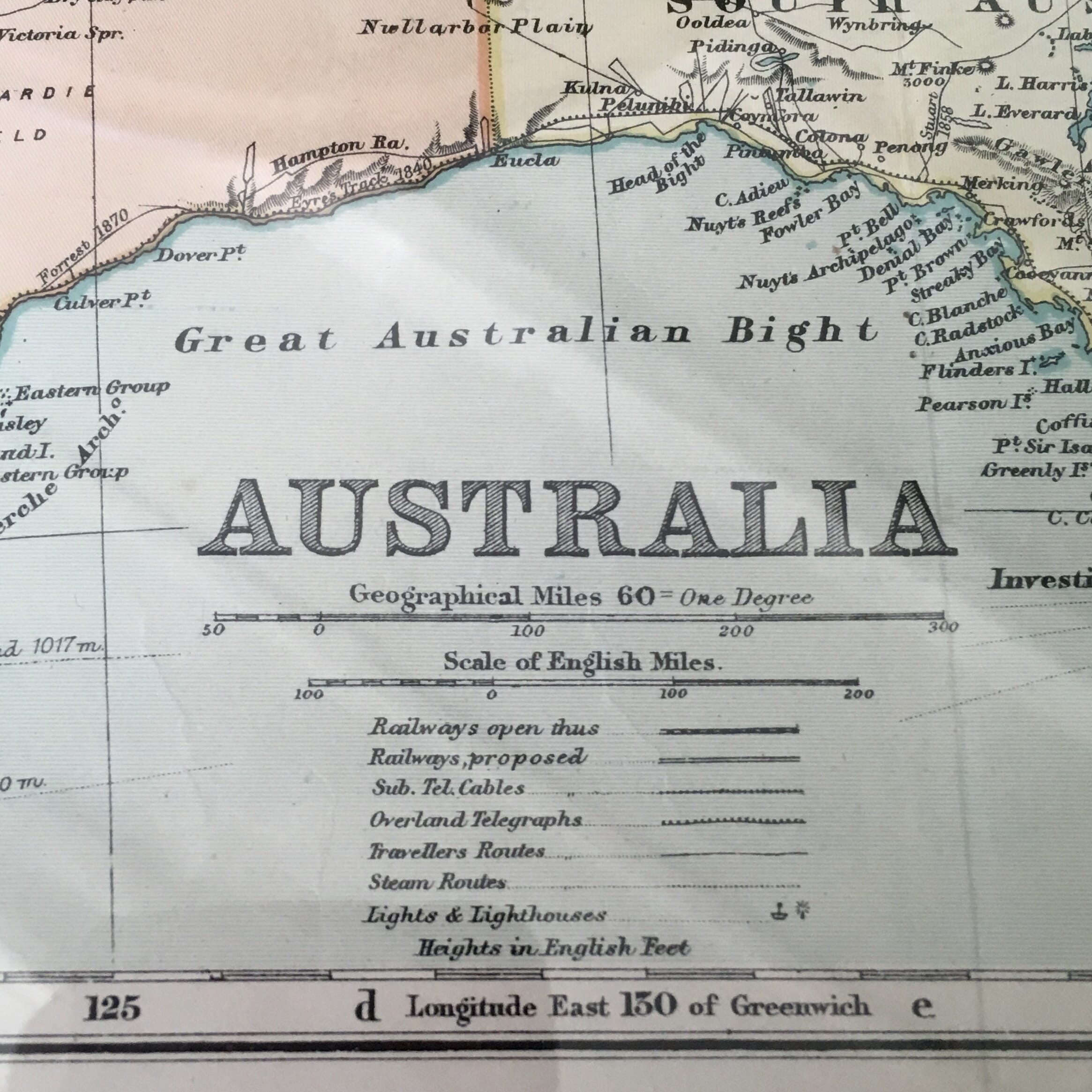 Framed printed map of Australia, Melbourne Adelaide, Sydney, c.1900 ...