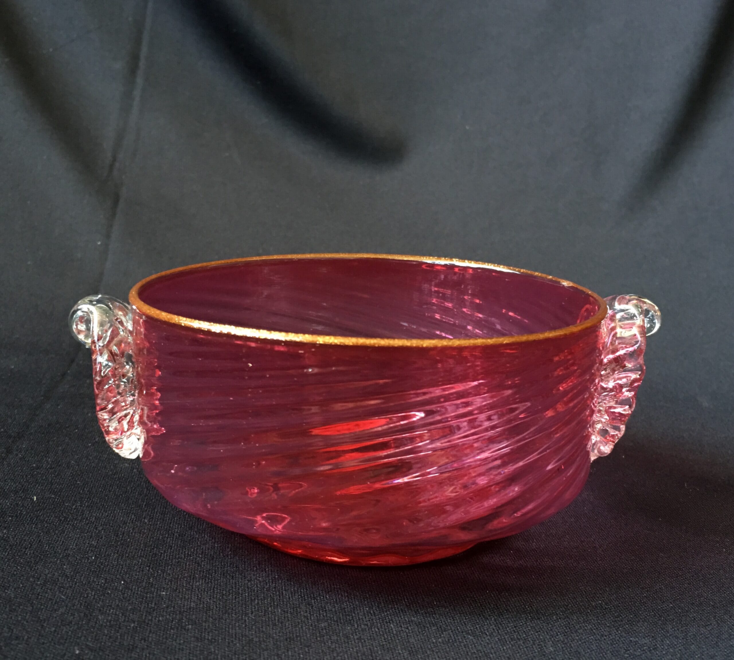 Victorian Ruby Moulded Bowl With Clear Handles C1885 Moorabool