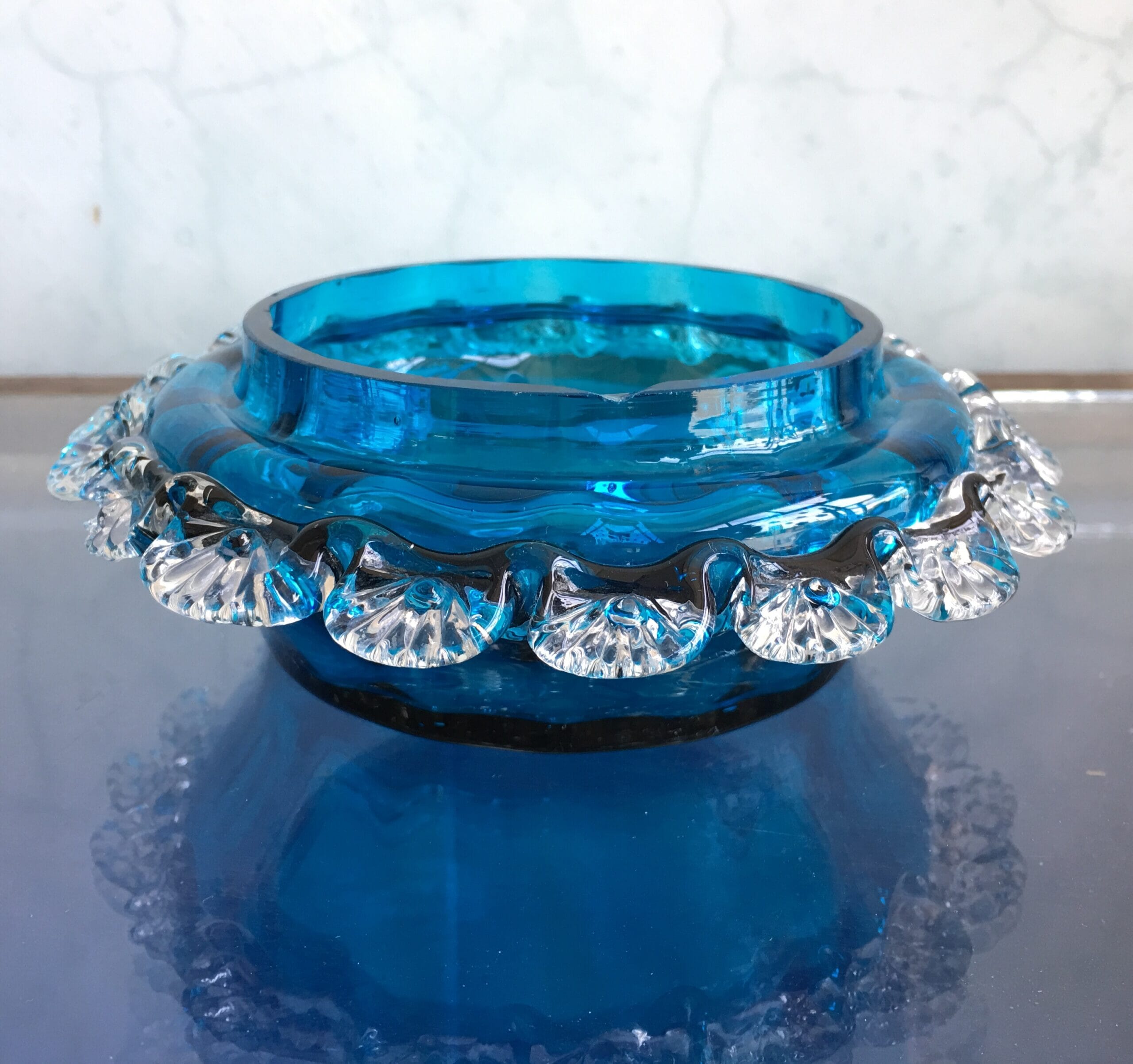 Victorian Blue Bowl With Clear Glass Frill Circa 1880 Moorabool