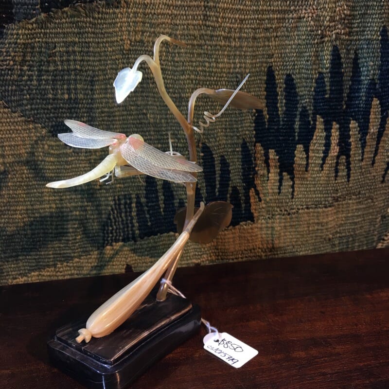 Japanese horn sculpture, dragonfly on gourd plant, c.1900 -28918 ...