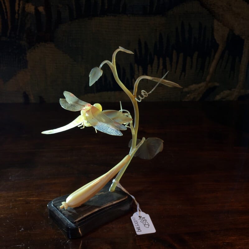 Japanese horn sculpture, dragonfly on gourd plant, c.1900 -28917 ...