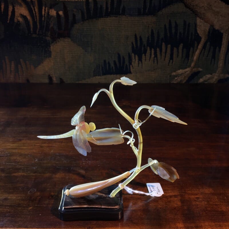 Japanese horn sculpture, dragonfly on gourd plant, c.1900 -28924 ...