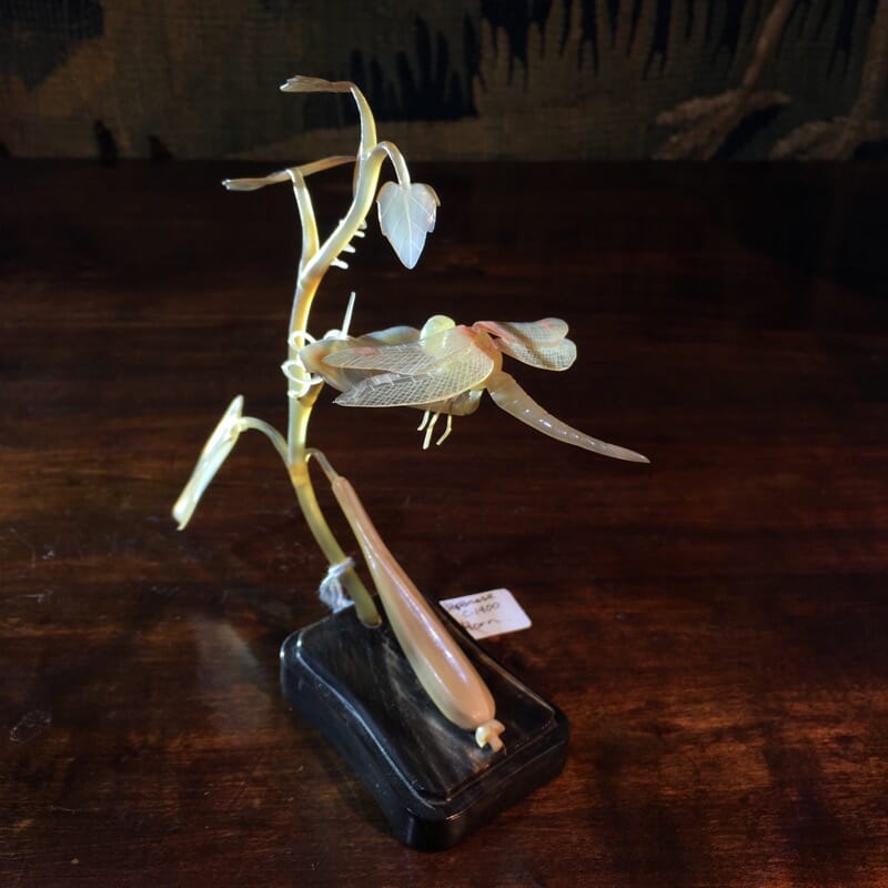 Japanese horn sculpture, dragonfly on gourd plant, c.1900 -28925 ...