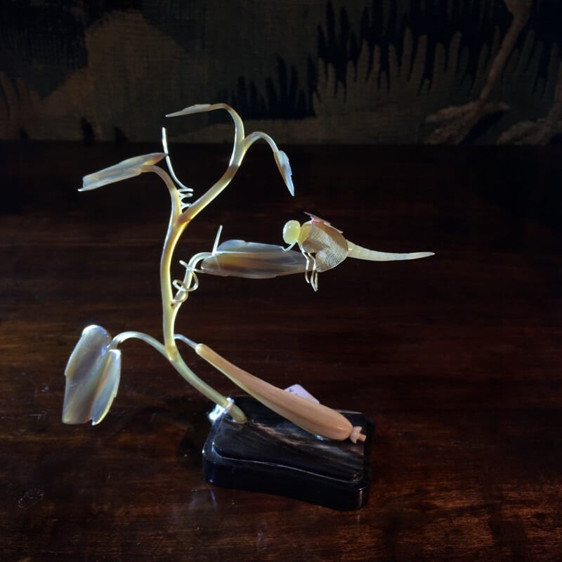 Japanese horn sculpture, dragonfly on gourd plant, c.1900 -28926 ...