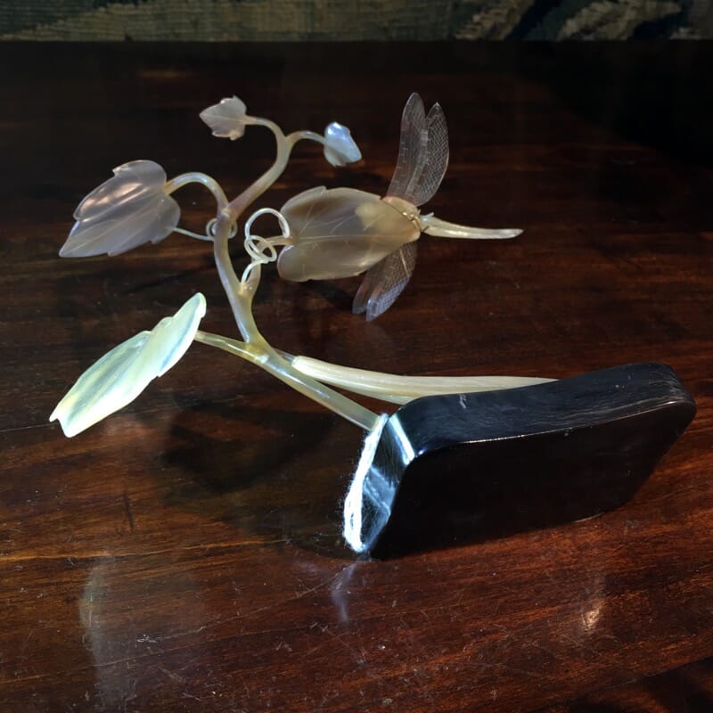 Japanese horn sculpture, dragonfly on gourd plant, c.1900 -28930 ...
