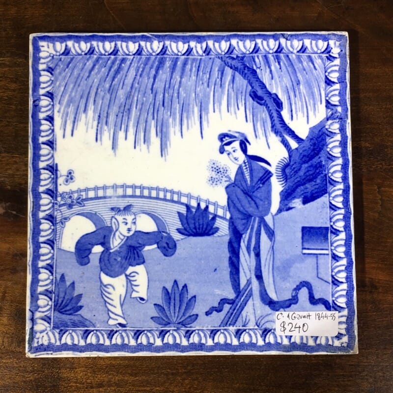 Rare Copeland & Garrett printed tile, Chinoiserie in blue, c. 1850-0 ...