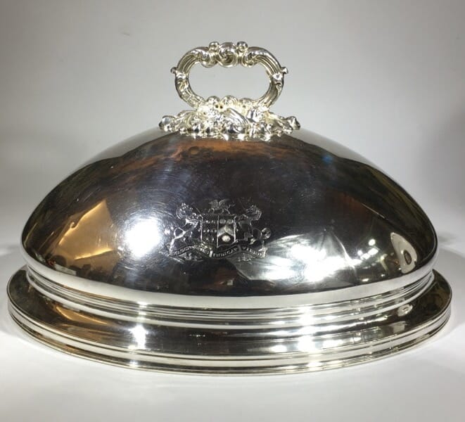 Old Sheffield Plate meat cover, arms of Earl of Lonsdale, Lowther Caste ...