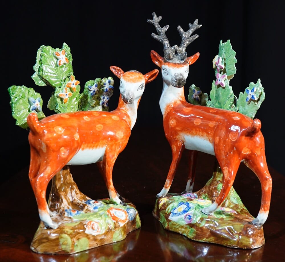 Pair of Staffordshire Pottery deer, c.1800 – Moorabool Antique Galleries