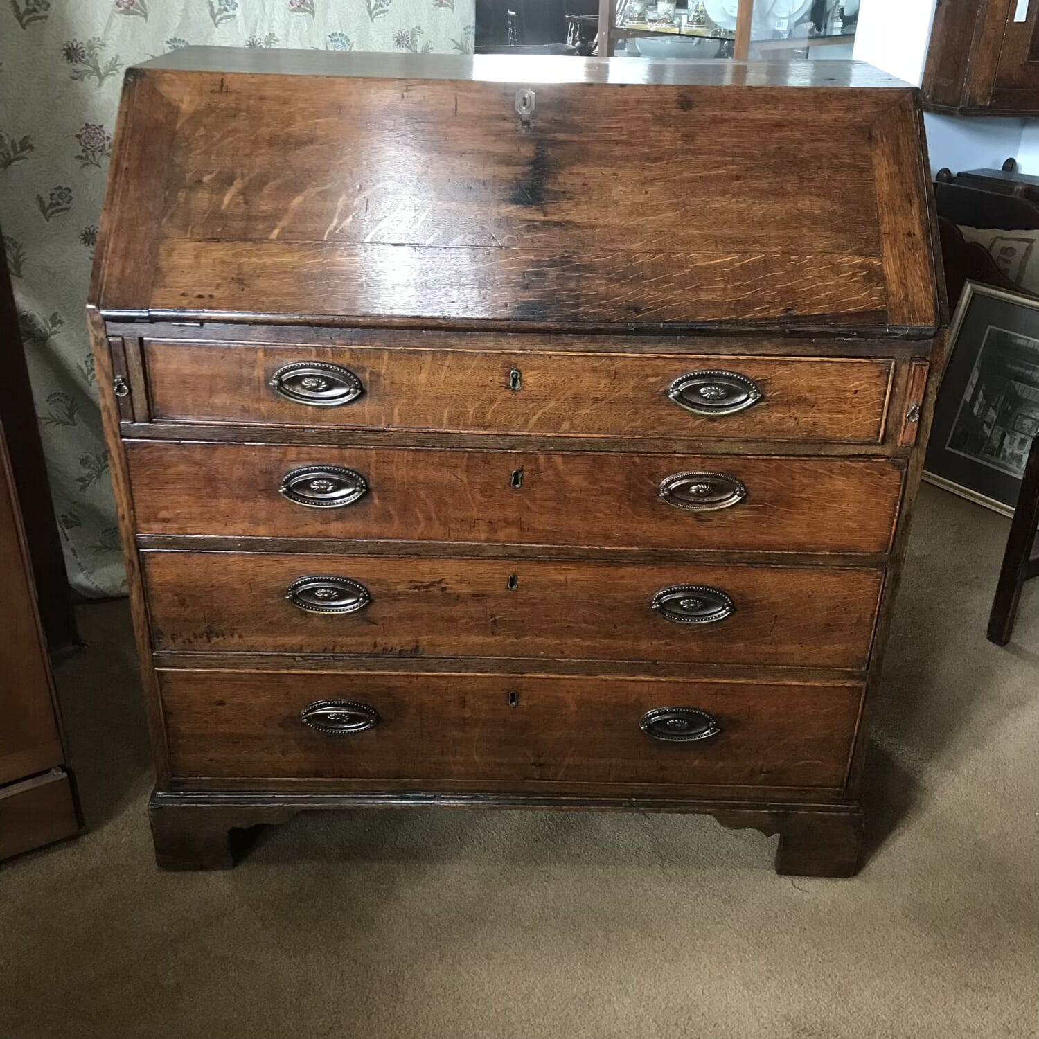 Georgian oak fall front bureau, C. 1780 – Moorabool Antique Galleries Georgian oak fall front bureau, C. 1780 – Moorabool Antique Galleries