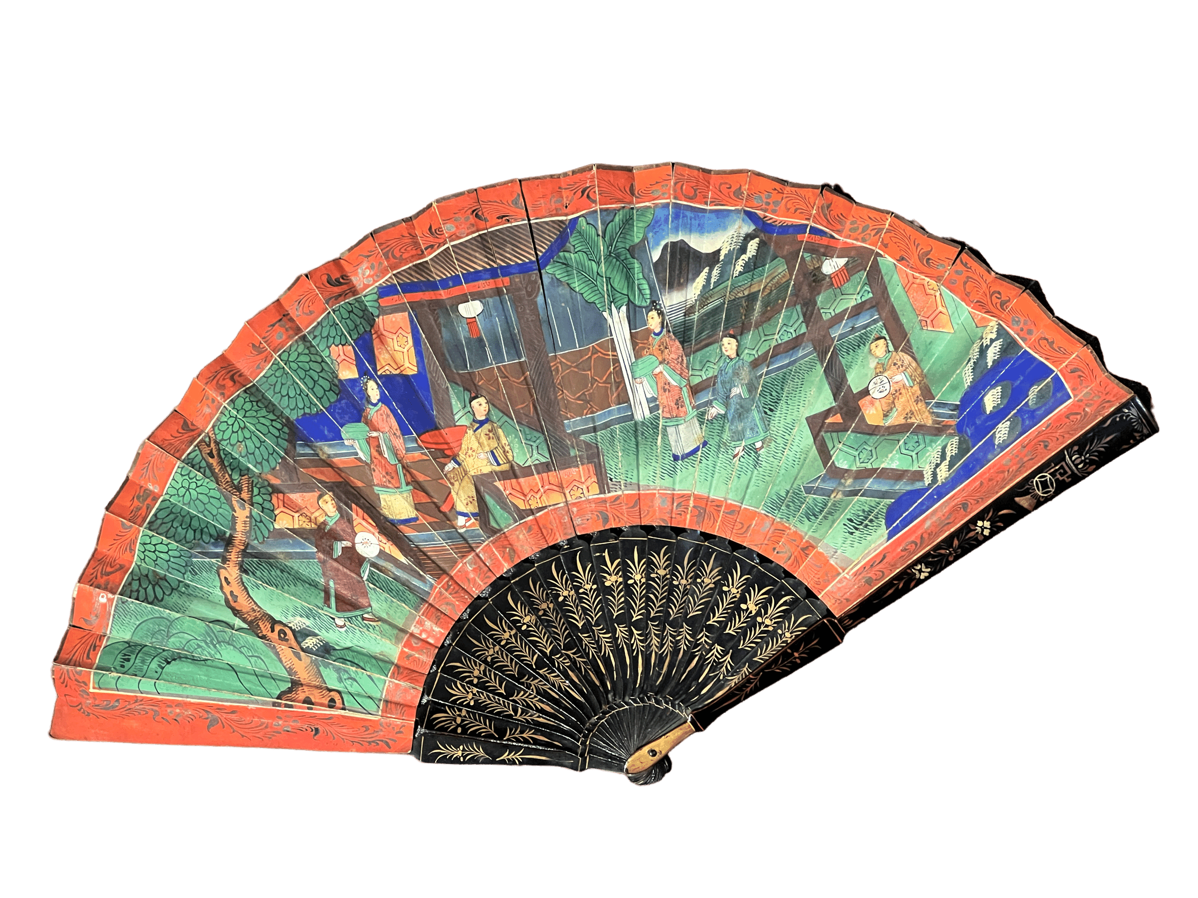 Chinese Export Lacquer & Painted Fan c. 1850 – Moorabool Antique Galleries
