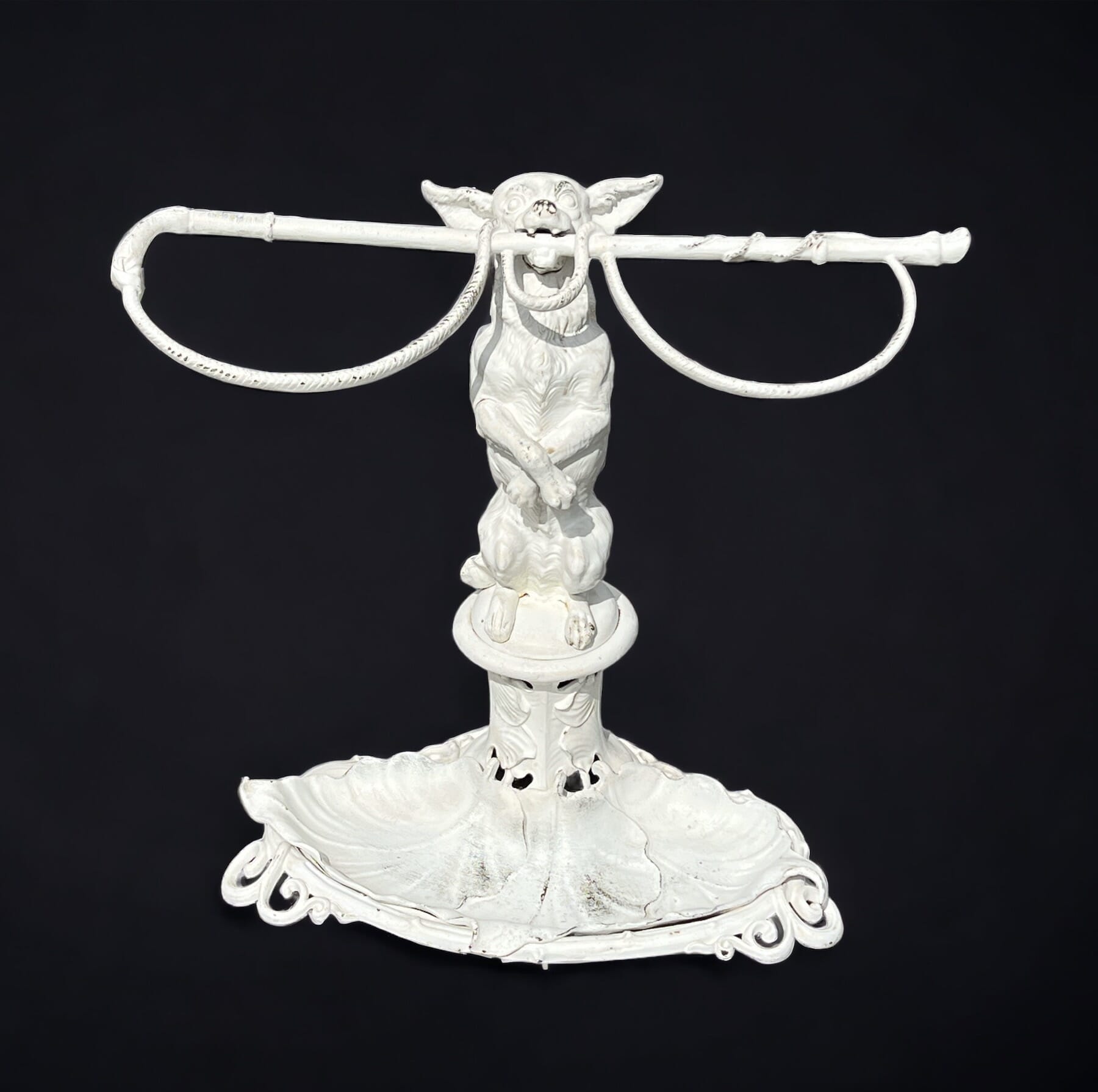 Rare Coalbrookdale Cast Iron Umbrella Stand Dog Riding Crop C 1860 rare-coalbrookdale-cast-iron-umbrella-stand-dog-riding-crop-c-1860