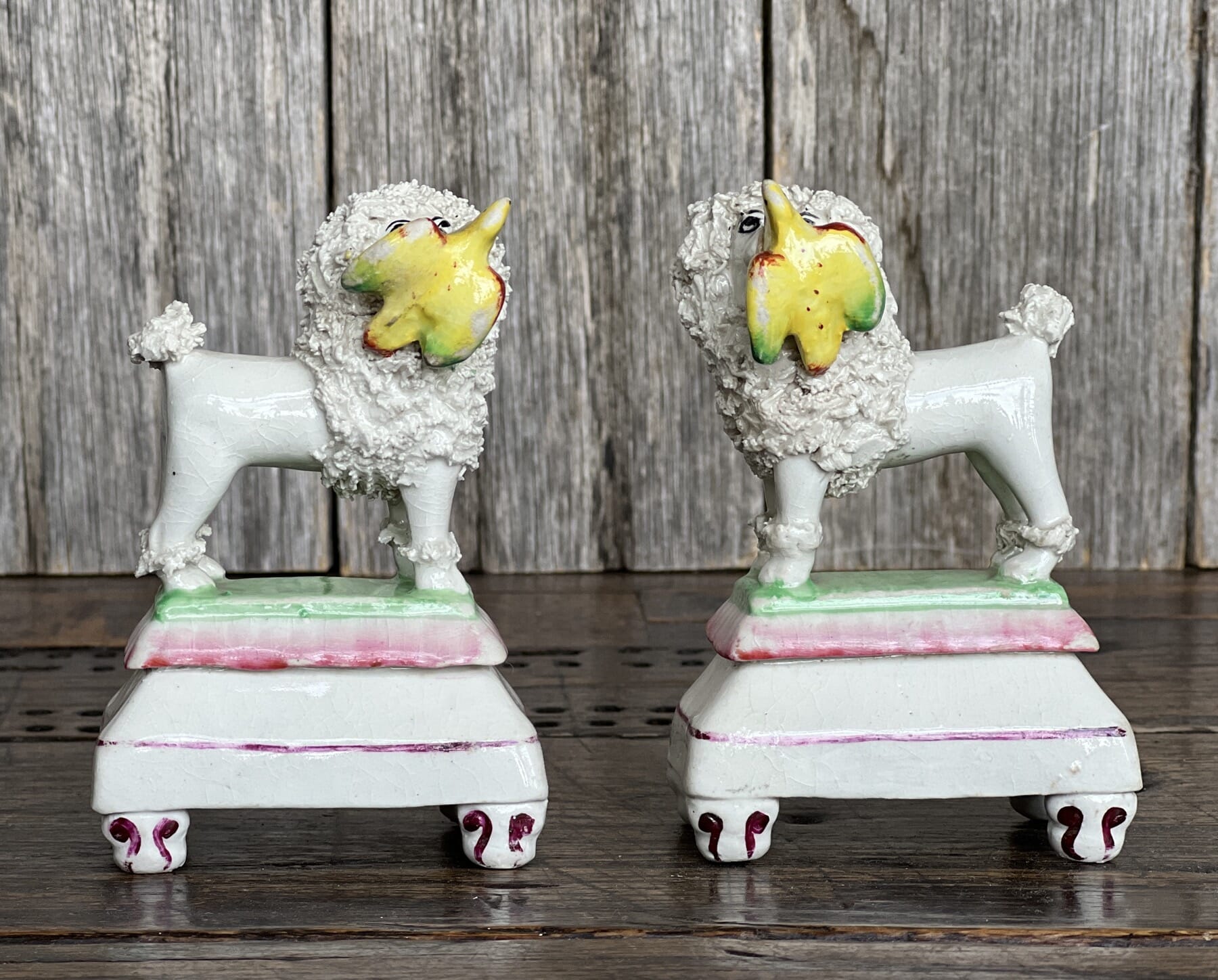 Pair Of ‘naughty Poodles With Birds On Angular Bases C 1835